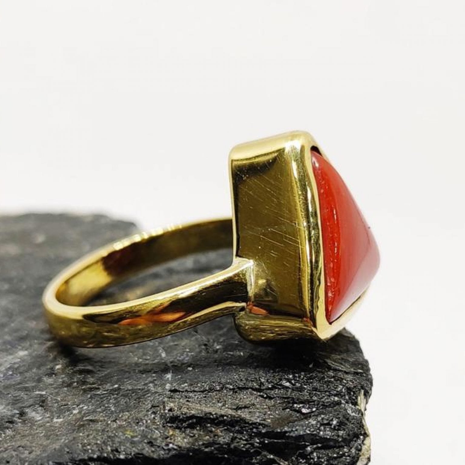 Triangle Red Coral (Moonga) Gemstone Ring - Shraddha Shree Gems