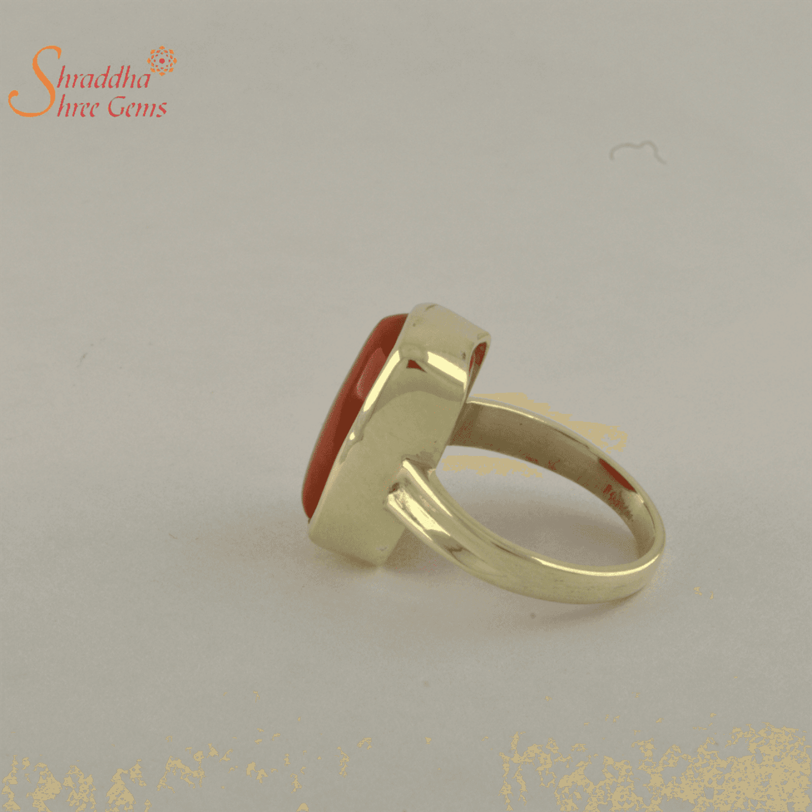 Triangle Red Coral (Moonga) Gemstone Ring - Shraddha Shree Gems