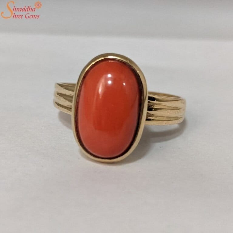 Triangle Red Coral (Moonga) Gemstone Ring - Shraddha Shree Gems