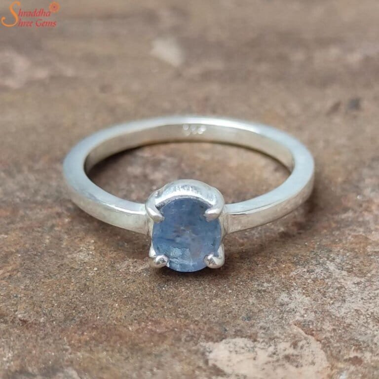 Round Ceylon Blue Sapphire Ring, Neelam Gemstone Ring - Shraddha Shree Gems