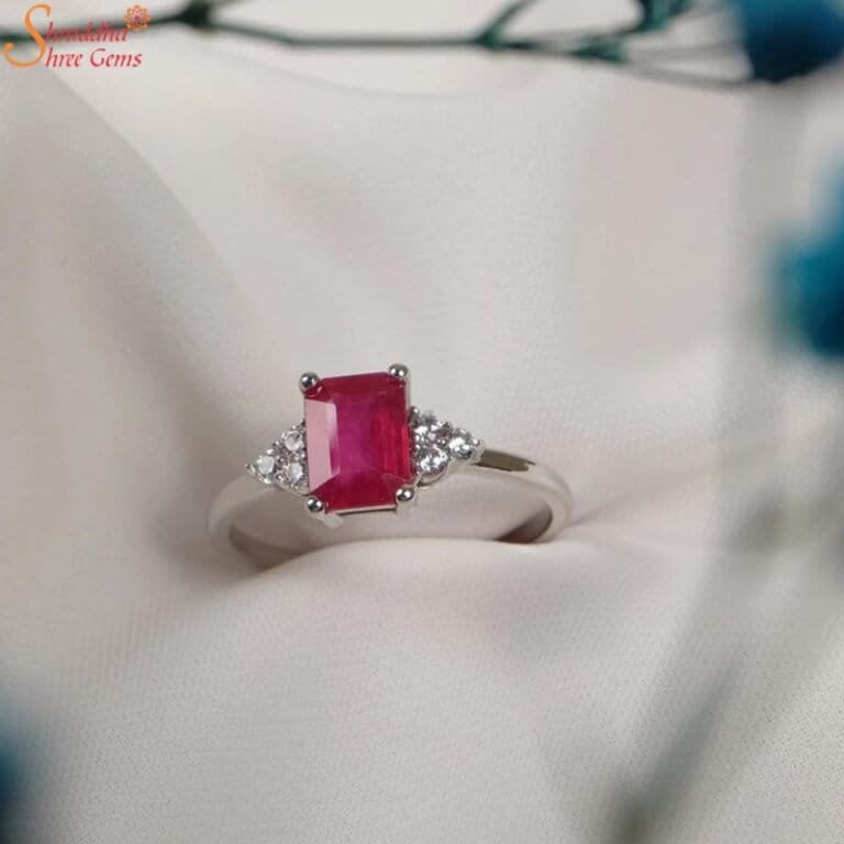 Octagon Ruby Engagement Ring, Manik Ring - Shraddha Shree Gems