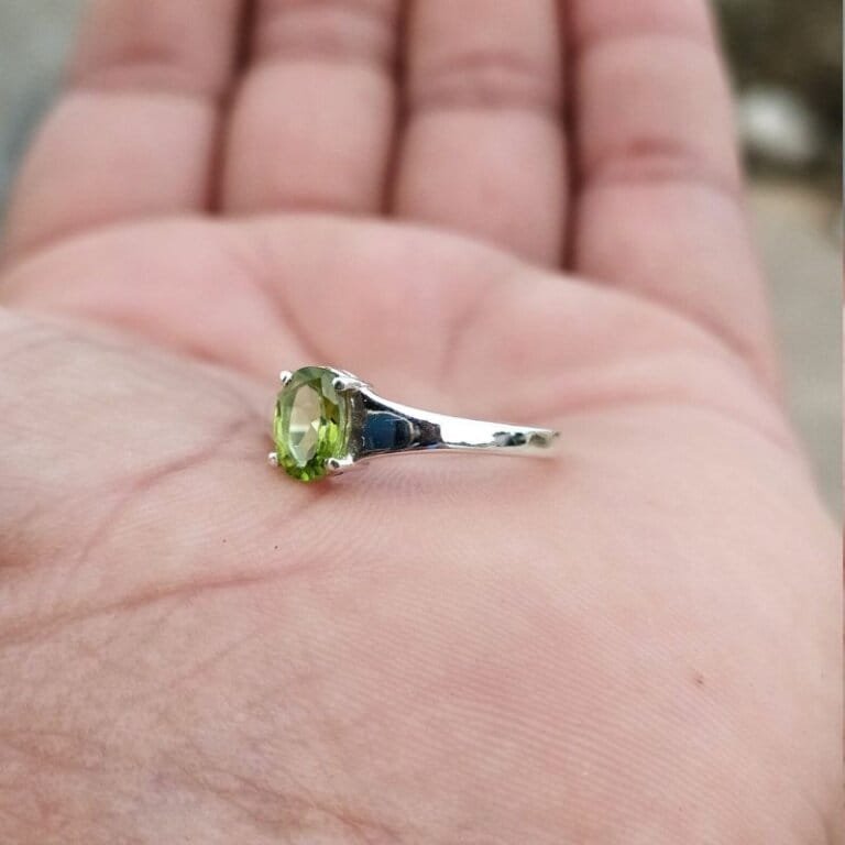 Natural Peridot Gemstone Sterling Silver Ring - Shraddha Shree Gems